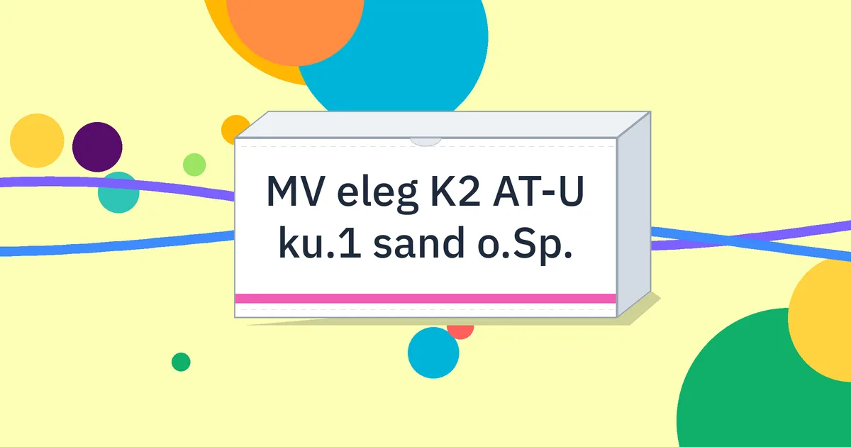 Symbolbild: Packung mit der Aufschrift MV eleg K2 AT-U ku.1 sand o.Sp. (PZN 18923805) – Verfügbarkeit und Bezug in Apotheken in Frankfurt am Main