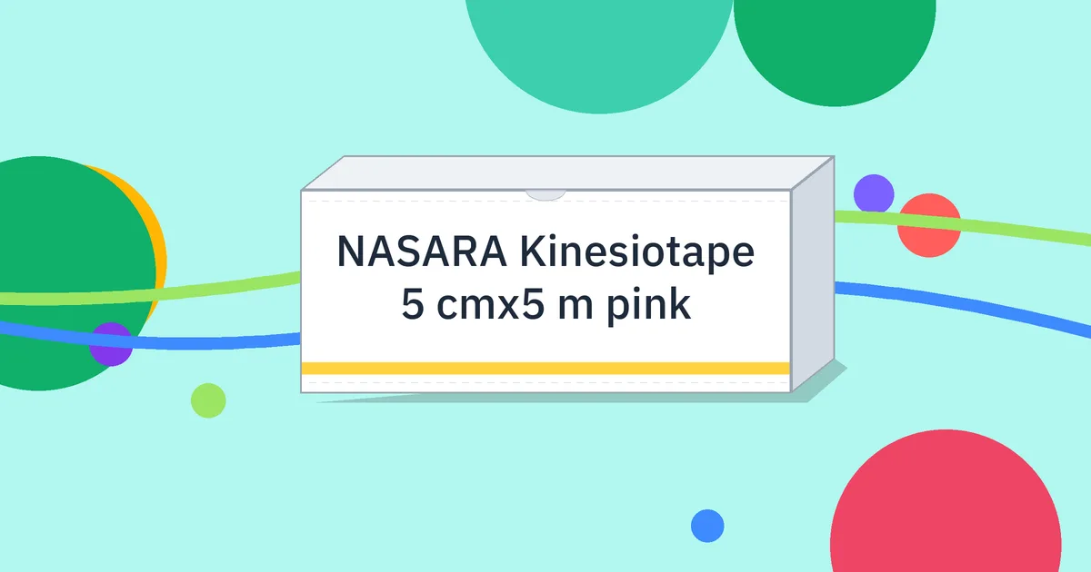 Symbolbild: Packung mit der Aufschrift NASARA Kinesiotape 5 cmx5 m pink (PZN 01164643) – Verfügbarkeit und Bezug in Apotheken in Frankfurt am Main