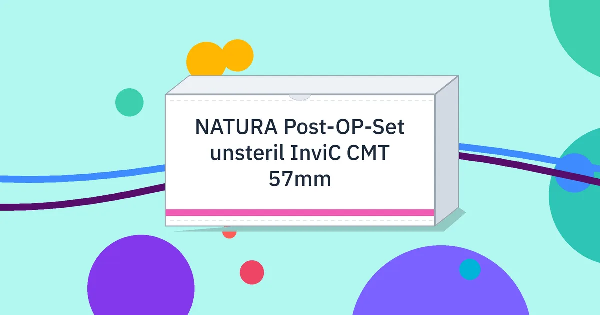 Symbolbild: Packung mit der Aufschrift NATURA Post-OP-Set unsteril InviC CMT 57mm (PZN 17871288) – Verfügbarkeit und Bezug in Apotheken in Frankfurt am Main