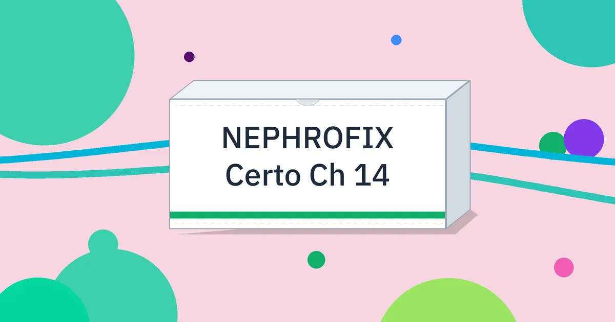 Symbolbild: Packung mit der Aufschrift NEPHROFIX Certo Ch 14 (PZN 04341264) – Verfügbarkeit und Bezug in Apotheken in Frankfurt am Main
