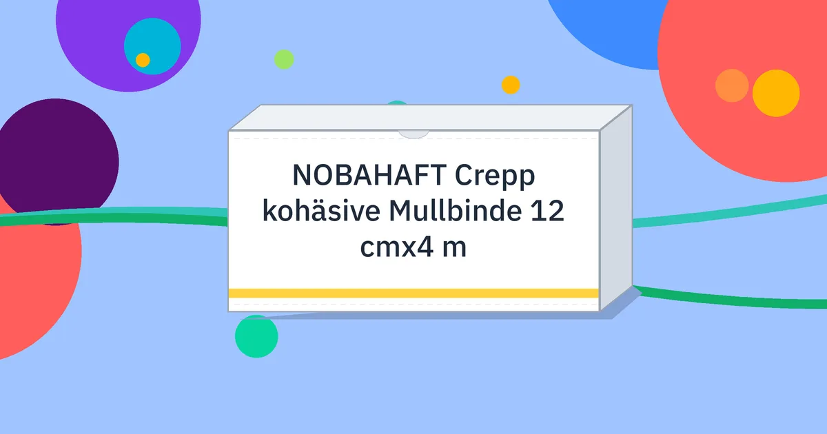 Symbolbild: Packung mit der Aufschrift NOBAHAFT Crepp kohäsive Mullbinde 12 cmx4 m (PZN 01329021) – Verfügbarkeit und Bezug in Apotheken in Frankfurt am Main