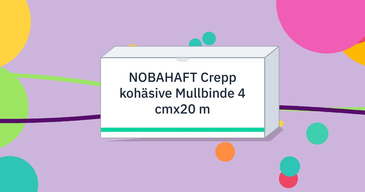 Symbolbild: Packung mit der Aufschrift NOBAHAFT Crepp kohäsive Mullbinde 4 cmx20 m (PZN 16028354) – Verfügbarkeit und Bezug in Apotheken in Frankfurt am Main