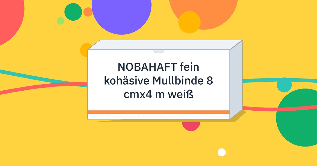 Symbolbild: Packung mit der Aufschrift NOBAHAFT fein kohäsive Mullbinde 8 cmx4 m weiß (PZN 16028696) – Verfügbarkeit und Bezug in Apotheken in Frankfurt am Main