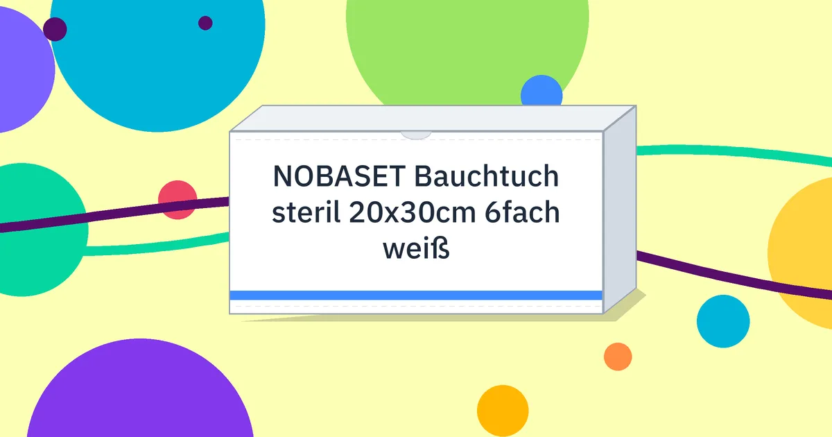 Symbolbild: Packung mit der Aufschrift NOBASET Bauchtuch steril 20x30cm 6fach weiß (PZN 12363280) – Verfügbarkeit und Bezug in Apotheken in Frankfurt am Main