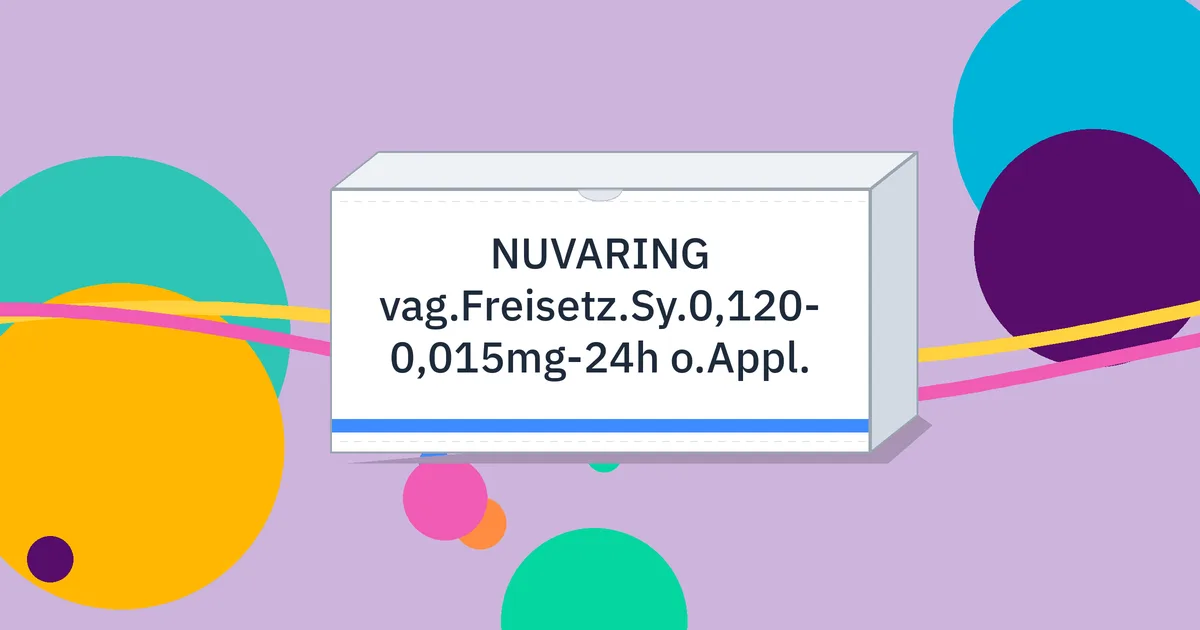 Symbolbild: Packung mit der Aufschrift NUVARING vag.Freisetz.Sy.0,120-0,015mg-24h o.Appl. (PZN 06103965) – Verfügbarkeit und Bezug in Apotheken in Frankfurt am Main