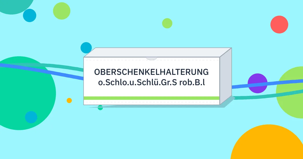 Symbolbild: Packung mit der Aufschrift OBERSCHENKELHALTERUNG o.Schlo.u.Schlü.Gr.S rob.B.l (PZN 14298428) – Verfügbarkeit und Bezug in Apotheken in Frankfurt am Main