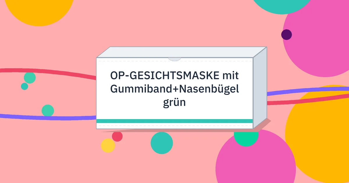 Symbolbild: Packung mit der Aufschrift OP-GESICHTSMASKE mit Gummiband+Nasenbügel grün (PZN 02244605) – Verfügbarkeit und Bezug in Apotheken in Frankfurt am Main
