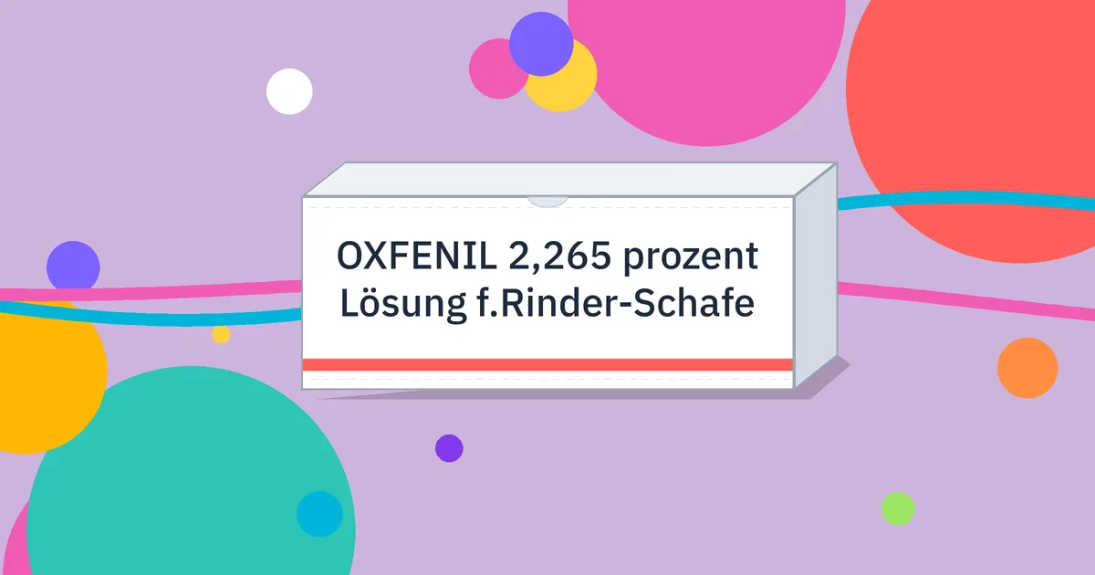 Symbolbild: Packung mit der Aufschrift OXFENIL 2,265 prozent Lösung f.Rinder-Schafe (PZN 01659020) – Verfügbarkeit und Bezug in Apotheken in Frankfurt am Main