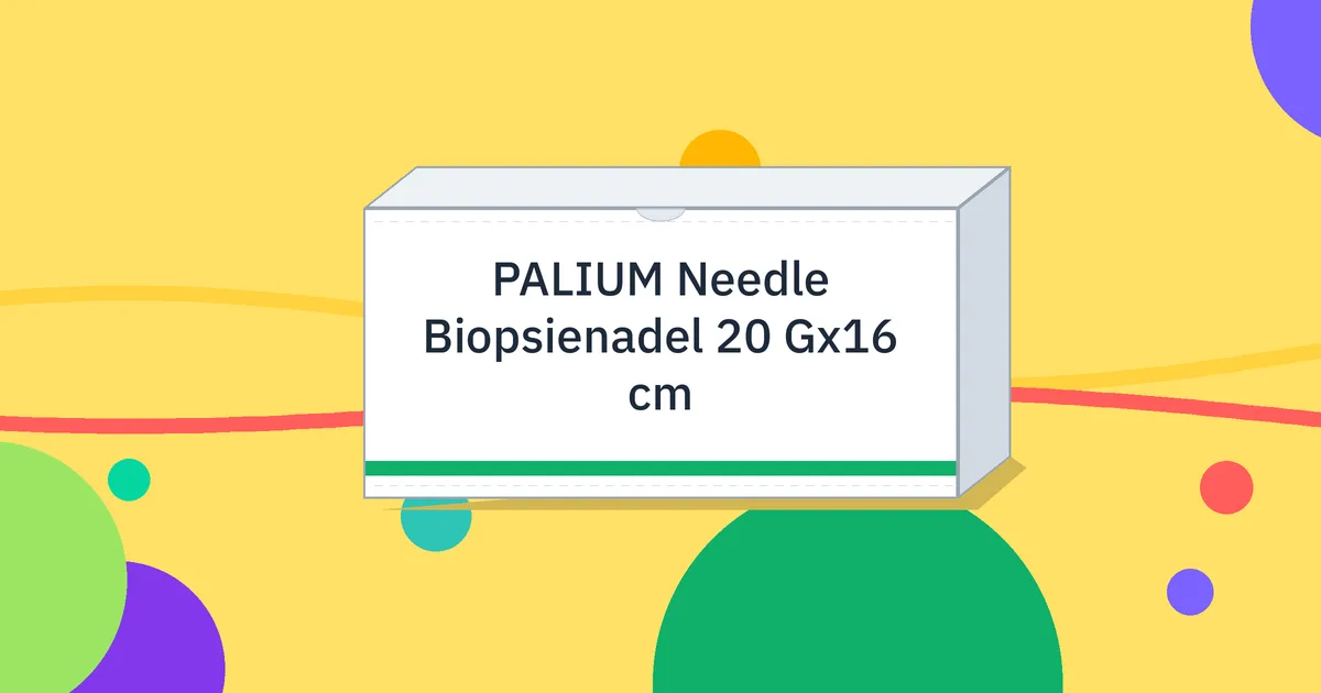 Symbolbild: Packung mit der Aufschrift PALIUM Needle Biopsienadel 20 Gx16 cm (PZN 16922948) – Verfügbarkeit und Bezug in Apotheken in Frankfurt am Main
