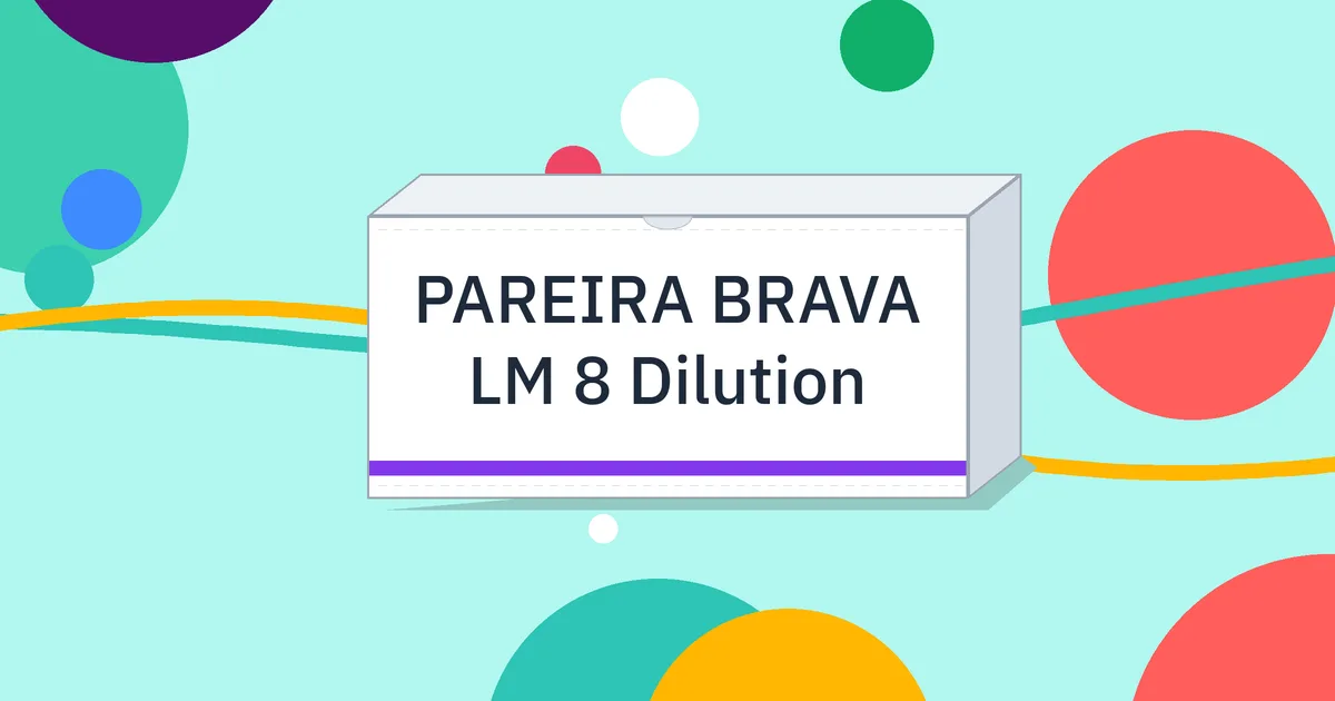 Symbolbild: Packung mit der Aufschrift PAREIRA BRAVA LM 8 Dilution (PZN 13631334) – Verfügbarkeit und Bezug in Apotheken in Frankfurt am Main