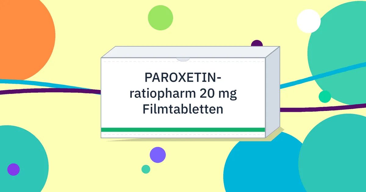 Symbolbild: Packung mit der Aufschrift PAROXETIN-ratiopharm 20 mg Filmtabletten (PZN 02000398) – Verfügbarkeit und Bezug in Apotheken in Frankfurt am Main