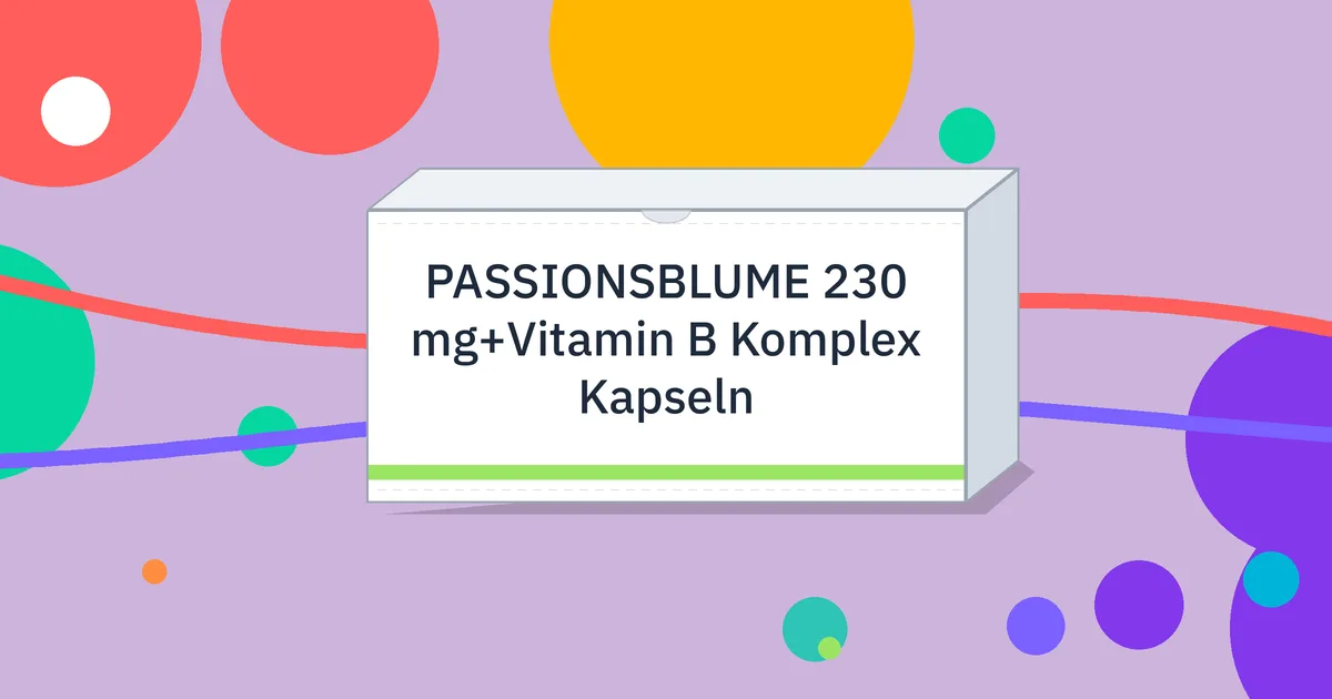 Symbolbild: Packung mit der Aufschrift PASSIONSBLUME 230 mg+Vitamin B Komplex Kapseln (PZN 11668528) – Verfügbarkeit und Bezug in Apotheken in Frankfurt am Main