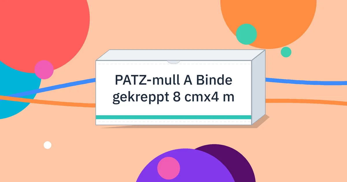 Symbolbild: Packung mit der Aufschrift PATZ-mull A Binde gekreppt 8 cmx4 m (PZN 06814991) – Verfügbarkeit und Bezug in Apotheken in Frankfurt am Main
