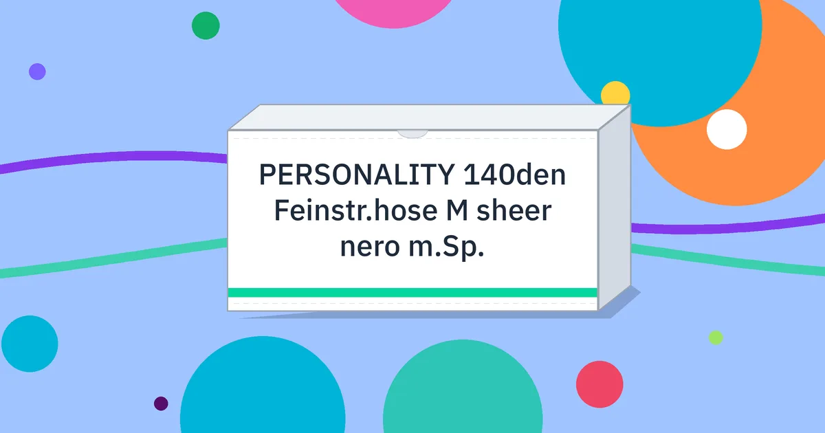 Symbolbild: Packung mit der Aufschrift PERSONALITY 140den Feinstr.hose M sheer nero m.Sp. (PZN 16189063) – Verfügbarkeit und Bezug in Apotheken in Frankfurt am Main