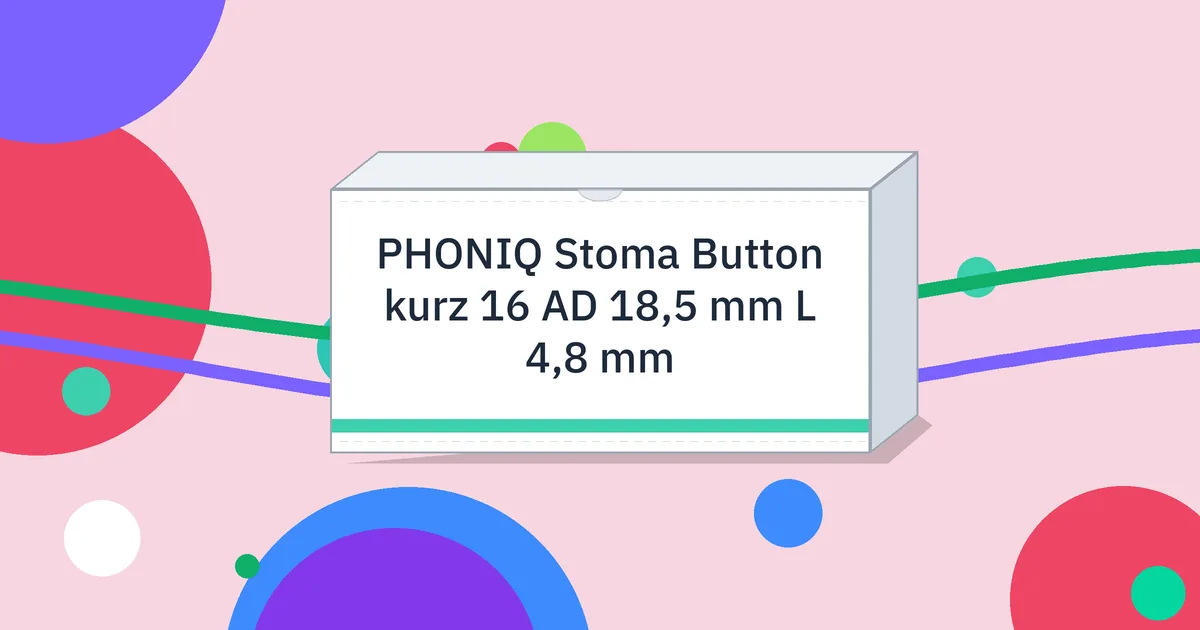 Symbolbild: Packung mit der Aufschrift PHONIQ Stoma Button kurz 16 AD 18,5 mm L 4,8 mm (PZN 17381561) – Verfügbarkeit und Bezug in Apotheken in Frankfurt am Main