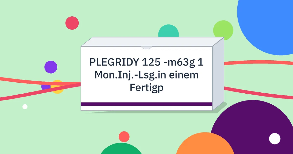 Symbolbild: Packung mit der Aufschrift PLEGRIDY 125 -m63g 1 Mon.Inj.-Lsg.in einem Fertigp (PZN 12500400) – Verfügbarkeit und Bezug in Apotheken in Frankfurt am Main