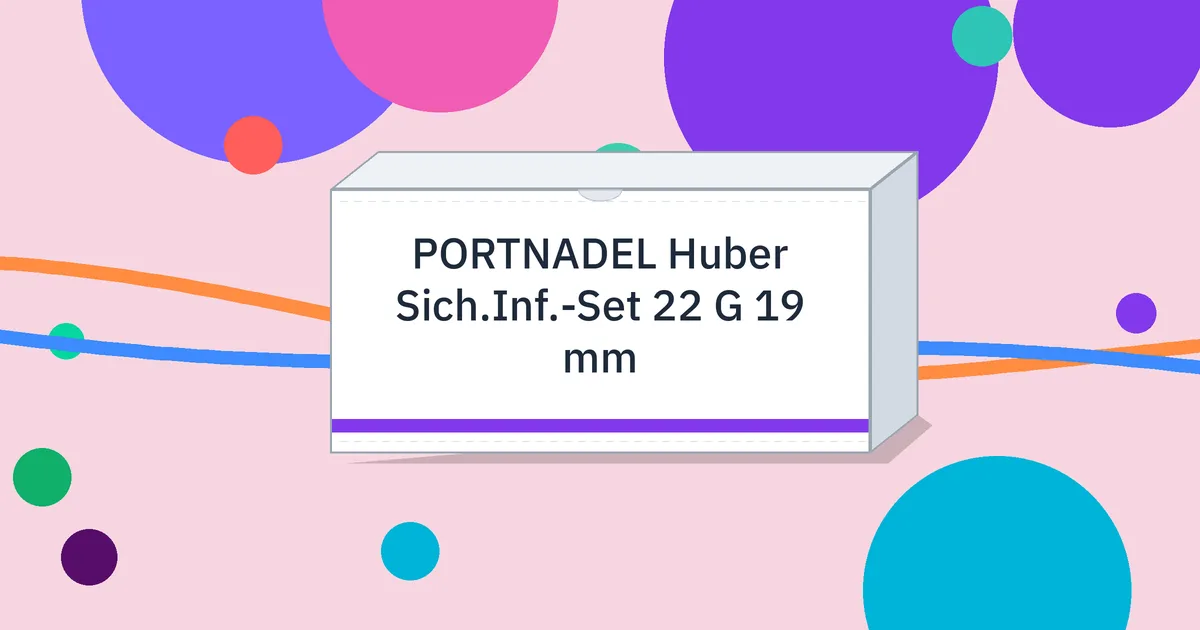 Symbolbild: Packung mit der Aufschrift PORTNADEL Huber Sich.Inf.-Set 22 G 19 mm (PZN 00355128) – Verfügbarkeit und Bezug in Apotheken in Frankfurt am Main
