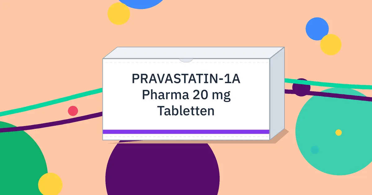 Symbolbild: Packung mit der Aufschrift PRAVASTATIN-1A Pharma 20 mg Tabletten (PZN 03417953) – Verfügbarkeit und Bezug in Apotheken in Frankfurt am Main
