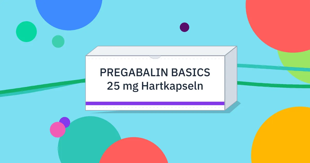 Symbolbild: Packung mit der Aufschrift PREGABALIN BASICS 25 mg Hartkapseln (PZN 11172247) – Verfügbarkeit und Bezug in Apotheken in Frankfurt am Main