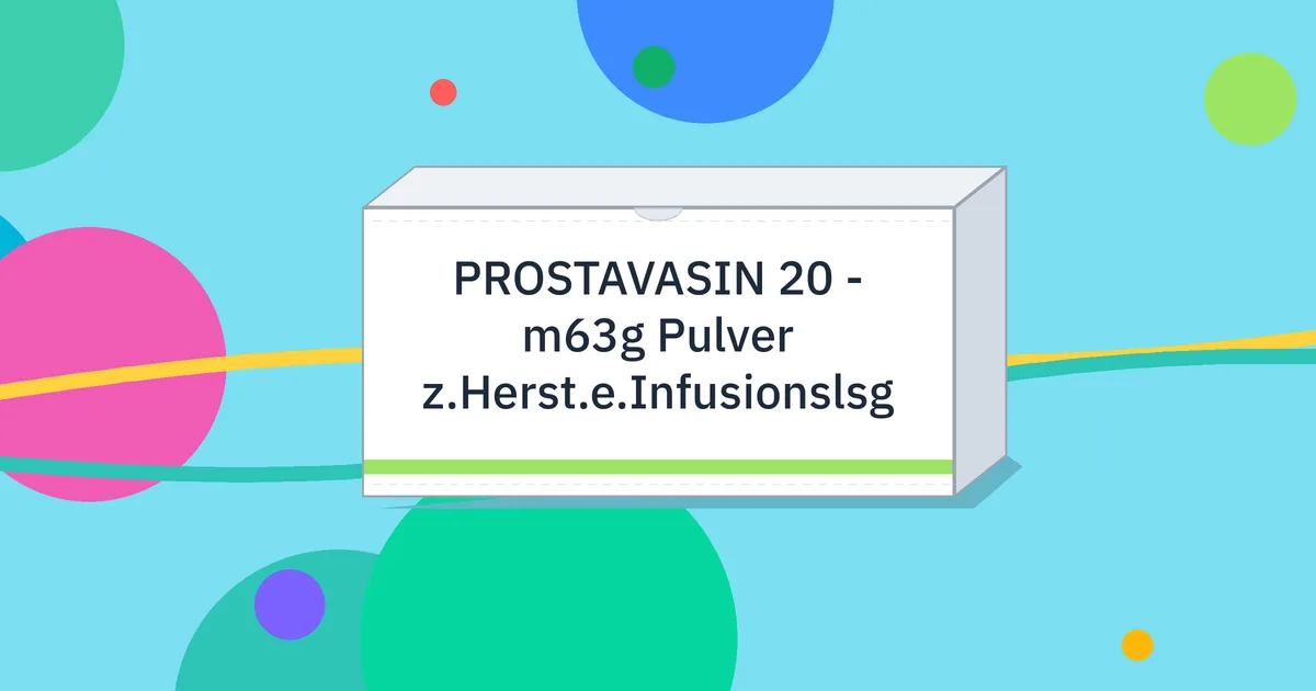 Symbolbild: Packung mit der Aufschrift PROSTAVASIN 20 -m63g Pulver z.Herst.e.Infusionslsg (PZN 09738339) – Verfügbarkeit und Bezug in Apotheken in Frankfurt am Main