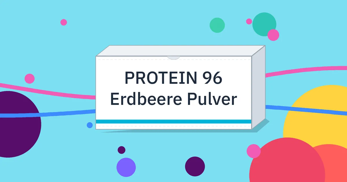 Symbolbild: Packung mit der Aufschrift PROTEIN 96 Erdbeere Pulver (PZN 10534174) – Verfügbarkeit und Bezug in Apotheken in Frankfurt am Main