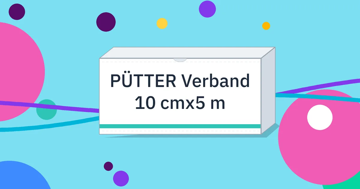 Symbolbild: Packung mit der Aufschrift PÜTTER Verband 10 cmx5 m (PZN 19347019) – Verfügbarkeit und Bezug in Apotheken in Frankfurt am Main