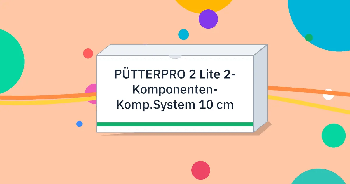 Symbolbild: Packung mit der Aufschrift PÜTTERPRO 2 Lite 2-Komponenten-Komp.System 10 cm (PZN 18470025) – Verfügbarkeit und Bezug in Apotheken in Frankfurt am Main
