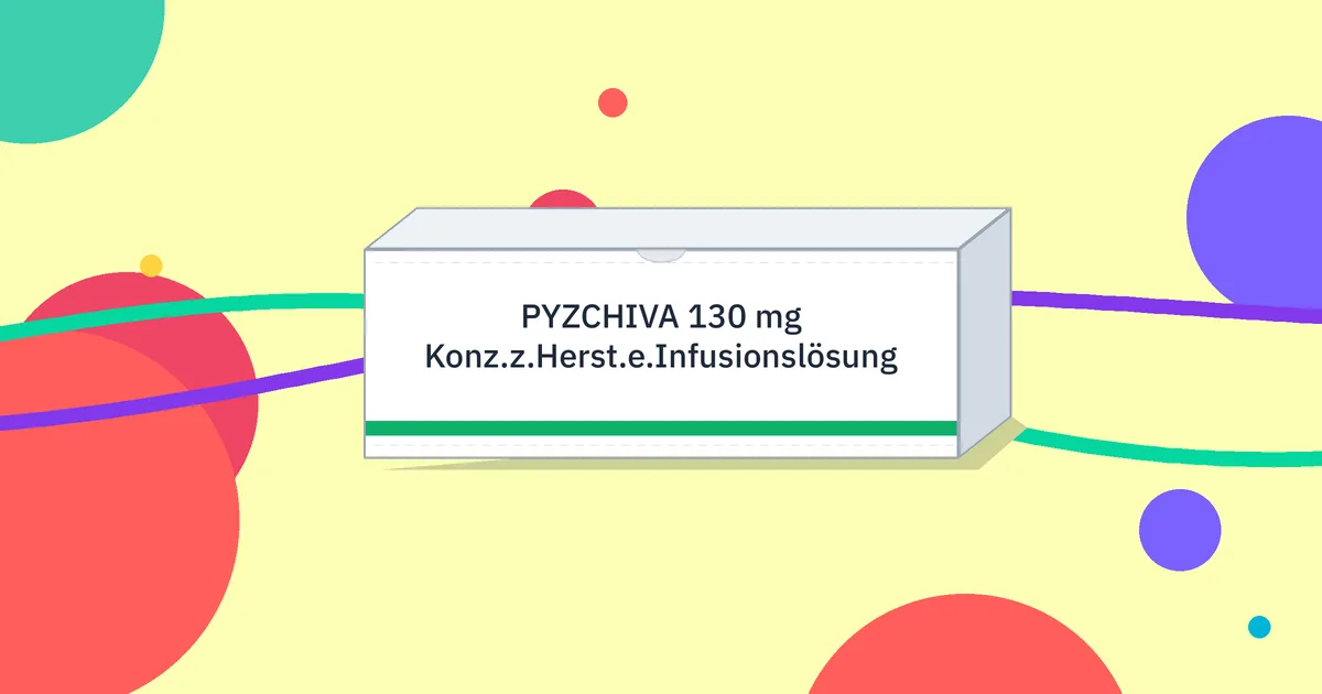 Symbolbild: Packung mit der Aufschrift PYZCHIVA 130 mg Konz.z.Herst.e.Infusionslösung (PZN 20375908) – Verfügbarkeit und Bezug in Apotheken in Frankfurt am Main
