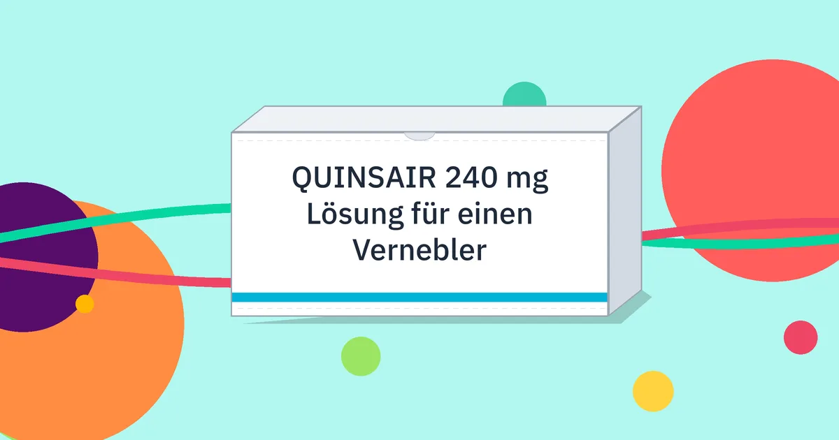Symbolbild: Packung mit der Aufschrift QUINSAIR 240 mg Lösung für einen Vernebler (PZN 19439632) – Verfügbarkeit und Bezug in Apotheken in Frankfurt am Main