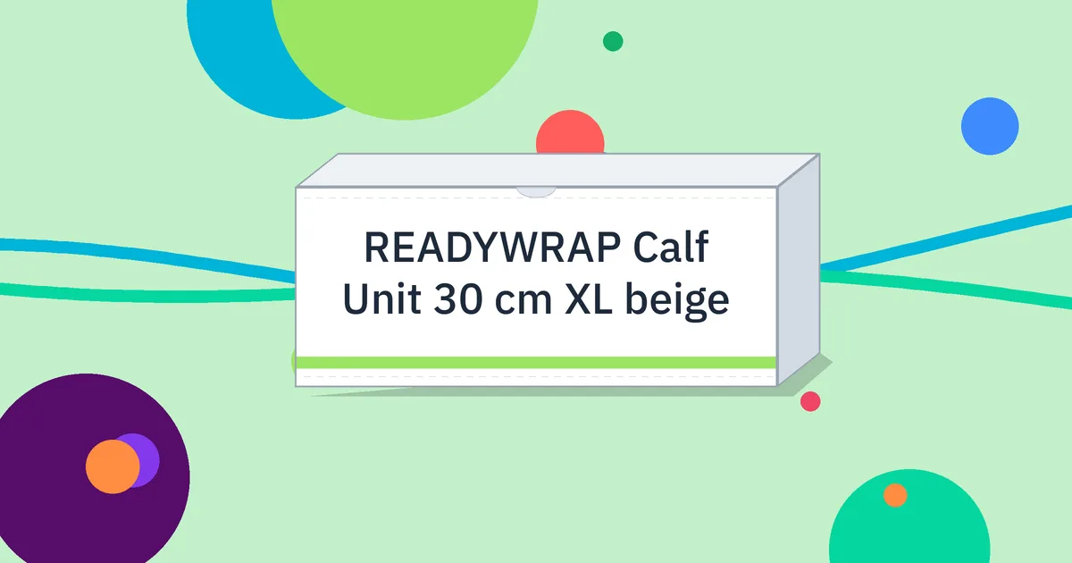 Symbolbild: Packung mit der Aufschrift READYWRAP Calf Unit 30 cm XL beige (PZN 16566643) – Verfügbarkeit und Bezug in Apotheken in Frankfurt am Main