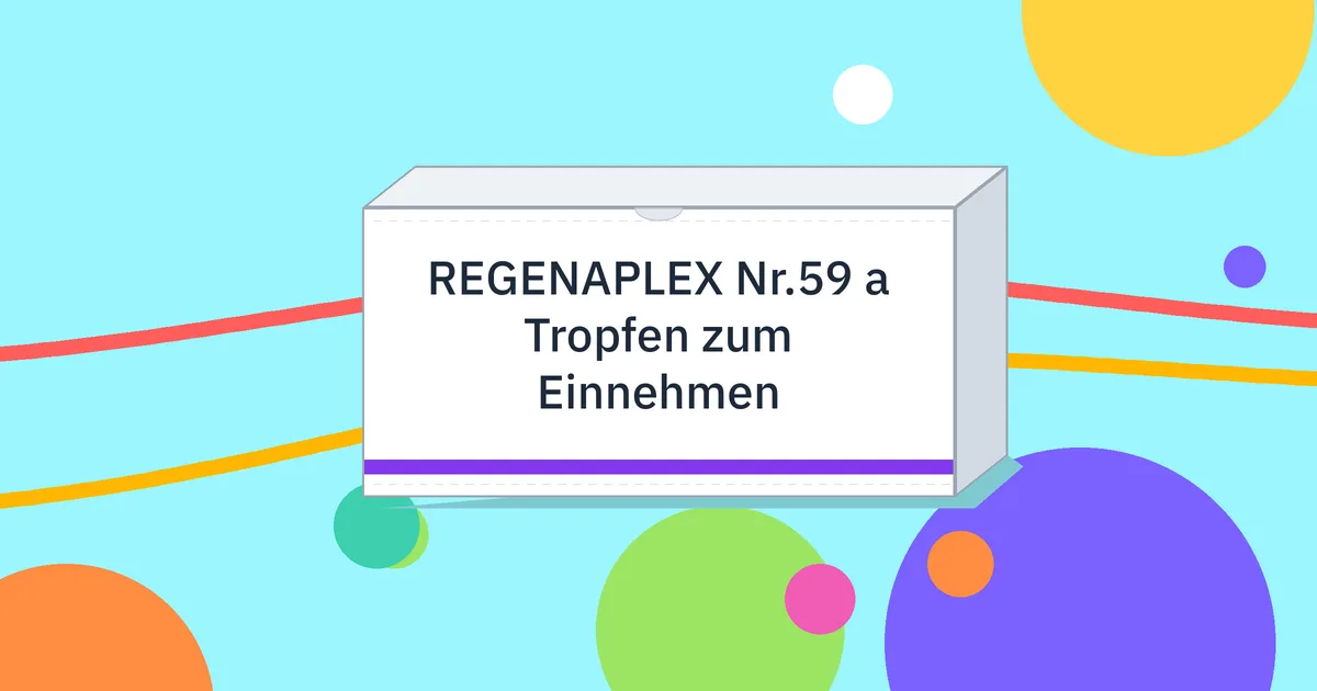 Symbolbild: Packung mit der Aufschrift REGENAPLEX Nr.59 a Tropfen zum Einnehmen (PZN 02643038) – Verfügbarkeit und Bezug in Apotheken in Frankfurt am Main