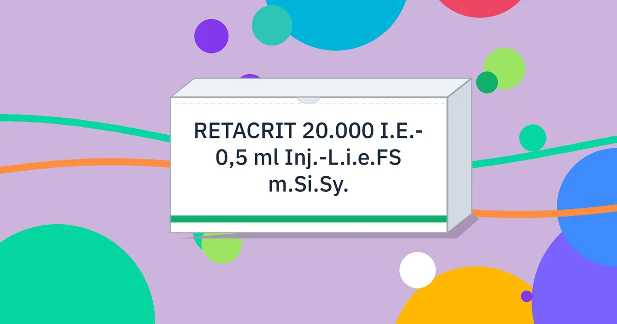 Symbolbild: Packung mit der Aufschrift RETACRIT 20.000 I.E.-0,5 ml Inj.-L.i.e.FS m.Si.Sy. (PZN 14136134) – Verfügbarkeit und Bezug in Apotheken in Frankfurt am Main