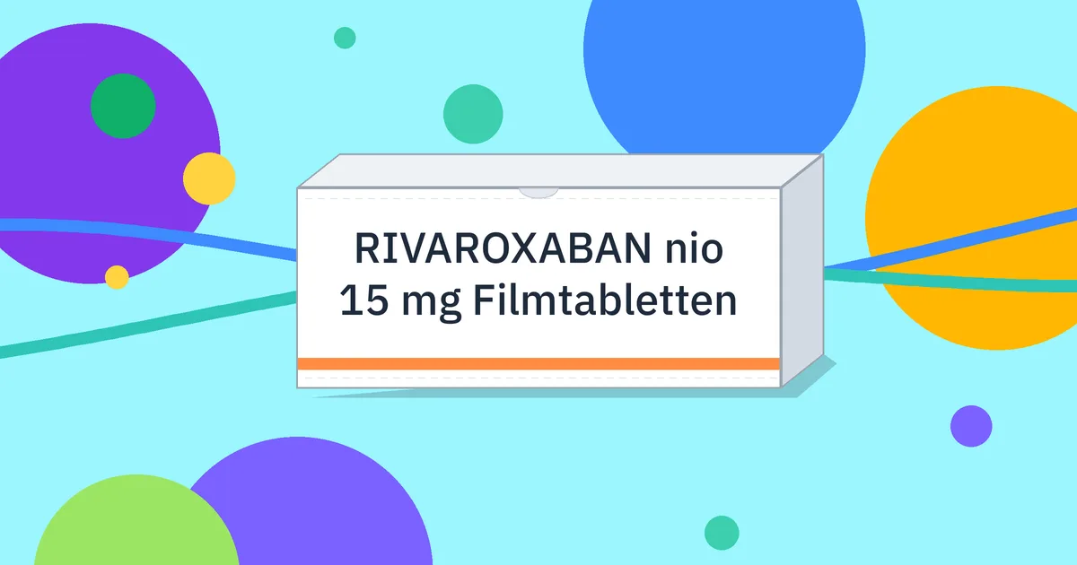 Symbolbild: Packung mit der Aufschrift RIVAROXABAN nio 15 mg Filmtabletten (PZN 20332448) – Verfügbarkeit und Bezug in Apotheken in Frankfurt am Main