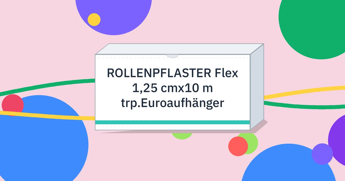 Symbolbild: Packung mit der Aufschrift ROLLENPFLASTER Flex 1,25 cmx10 m trp.Euroaufhänger (PZN 09213884) – Verfügbarkeit und Bezug in Apotheken in Frankfurt am Main