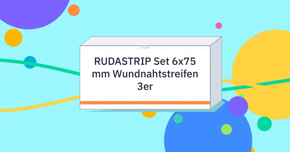 Symbolbild: Packung mit der Aufschrift RUDASTRIP Set 6x75 mm Wundnahtstreifen 3er (PZN 03240934) – Verfügbarkeit und Bezug in Apotheken in Frankfurt am Main