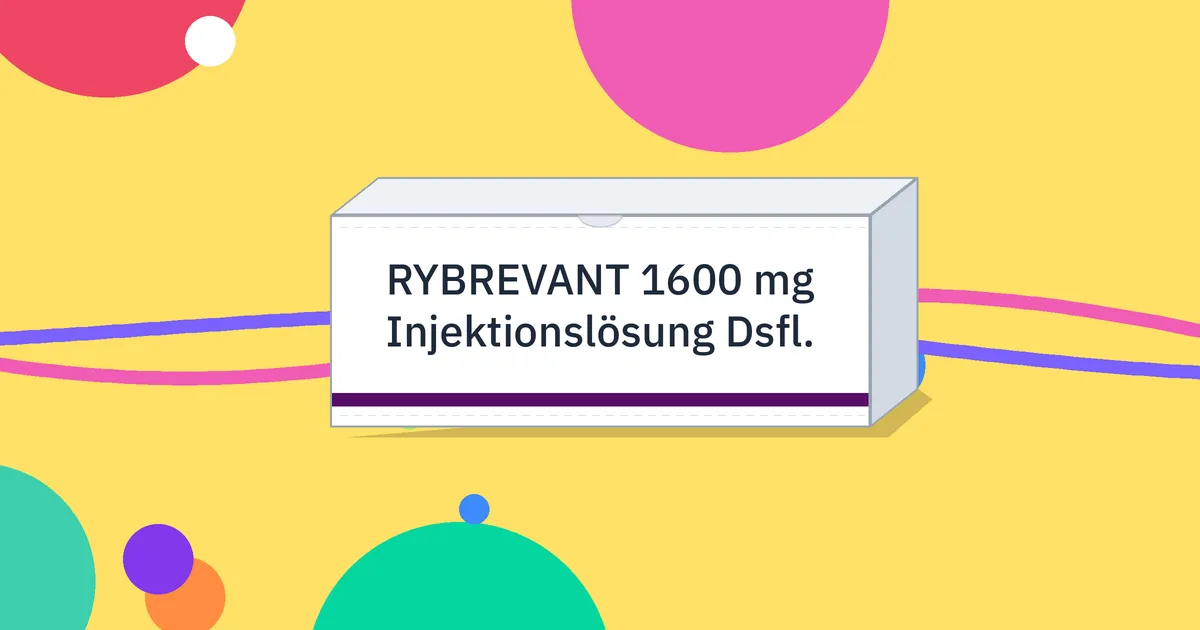 Symbolbild: Packung mit der Aufschrift RYBREVANT 1600 mg Injektionslösung Dsfl. (PZN 19734087) – Verfügbarkeit und Bezug in Apotheken in Frankfurt am Main