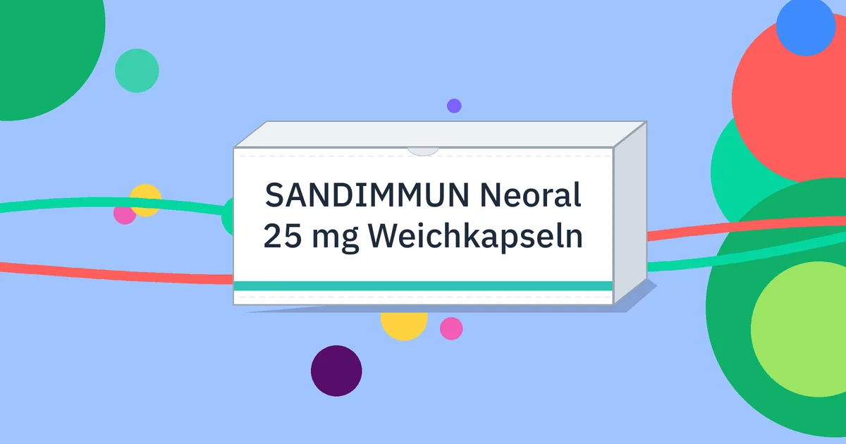 Symbolbild: Packung mit der Aufschrift SANDIMMUN Neoral 25 mg Weichkapseln (PZN 08898897) – Verfügbarkeit und Bezug in Apotheken in Frankfurt am Main