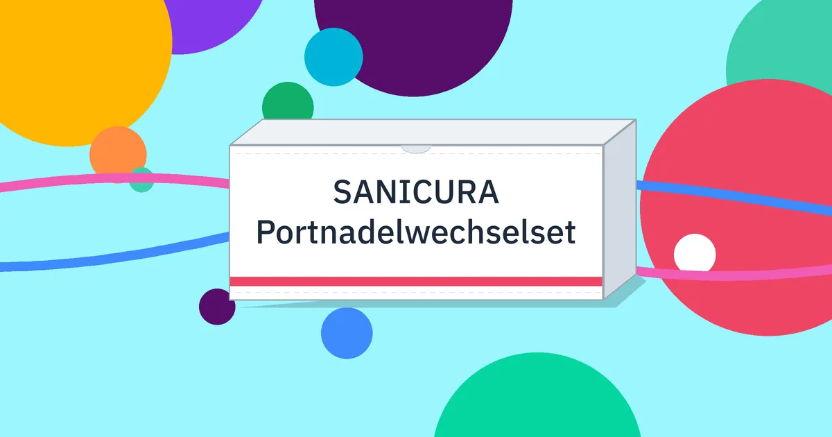 Symbolbild: Packung mit der Aufschrift SANICURA Portnadelwechselset (PZN 19105351) – Verfügbarkeit und Bezug in Apotheken in Frankfurt am Main