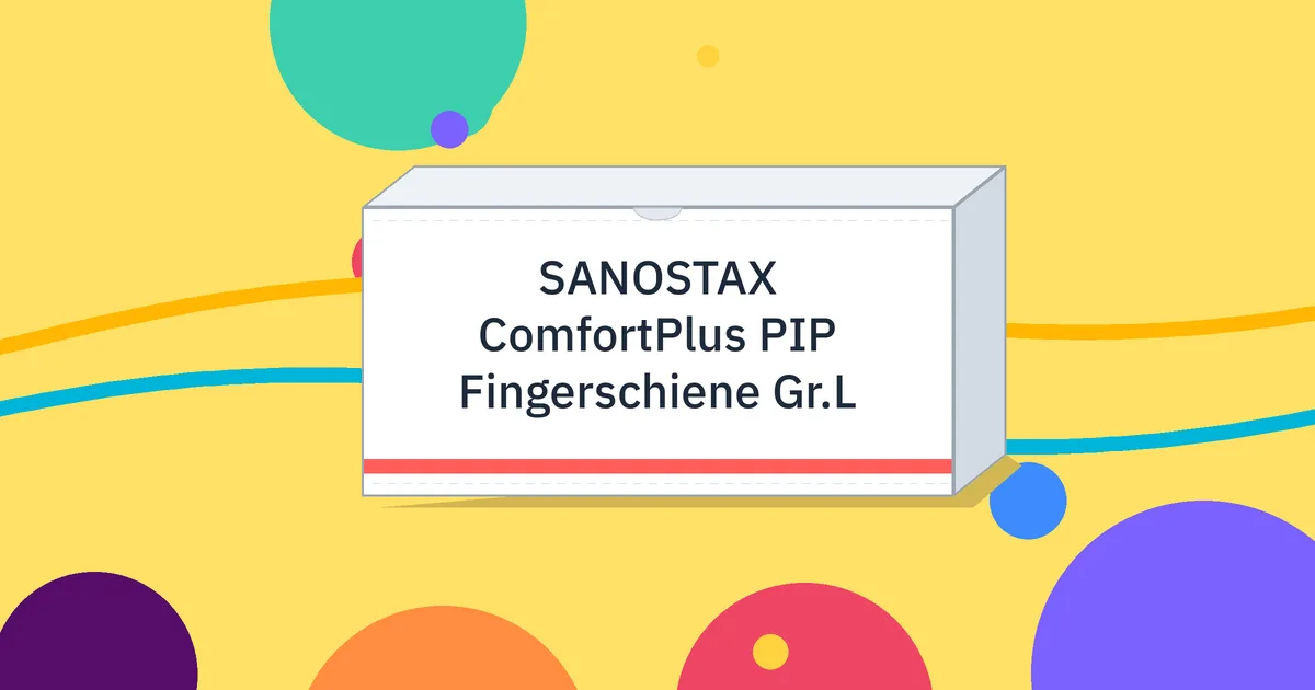 Symbolbild: Packung mit der Aufschrift SANOSTAX ComfortPlus PIP Fingerschiene Gr.L (PZN 13159392) – Verfügbarkeit und Bezug in Apotheken in Frankfurt am Main