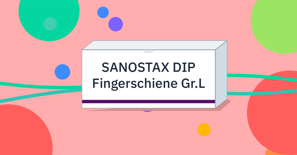 Symbolbild: Packung mit der Aufschrift SANOSTAX DIP Fingerschiene Gr.L (PZN 07145397) – Verfügbarkeit und Bezug in Apotheken in Frankfurt am Main