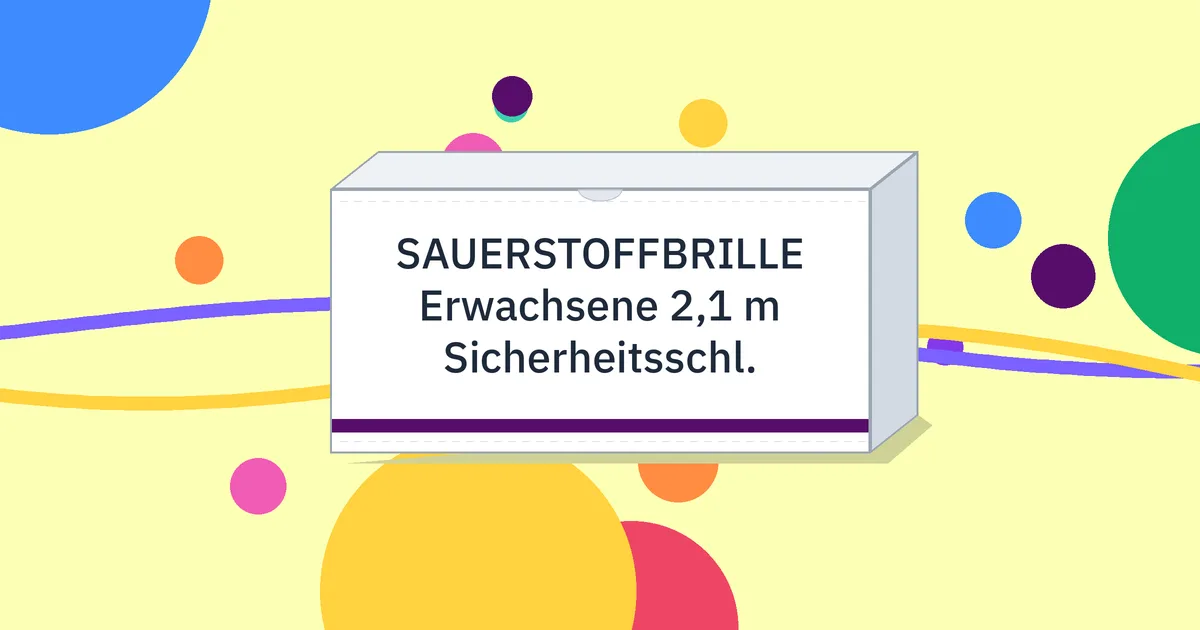Symbolbild: Packung mit der Aufschrift SAUERSTOFFBRILLE Erwachsene 2,1 m Sicherheitsschl. (PZN 09895719) – Verfügbarkeit und Bezug in Apotheken in Frankfurt am Main