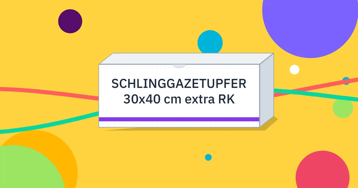Symbolbild: Packung mit der Aufschrift SCHLINGGAZETUPFER 30x40 cm extra RK (PZN 11860728) – Verfügbarkeit und Bezug in Apotheken in Frankfurt am Main
