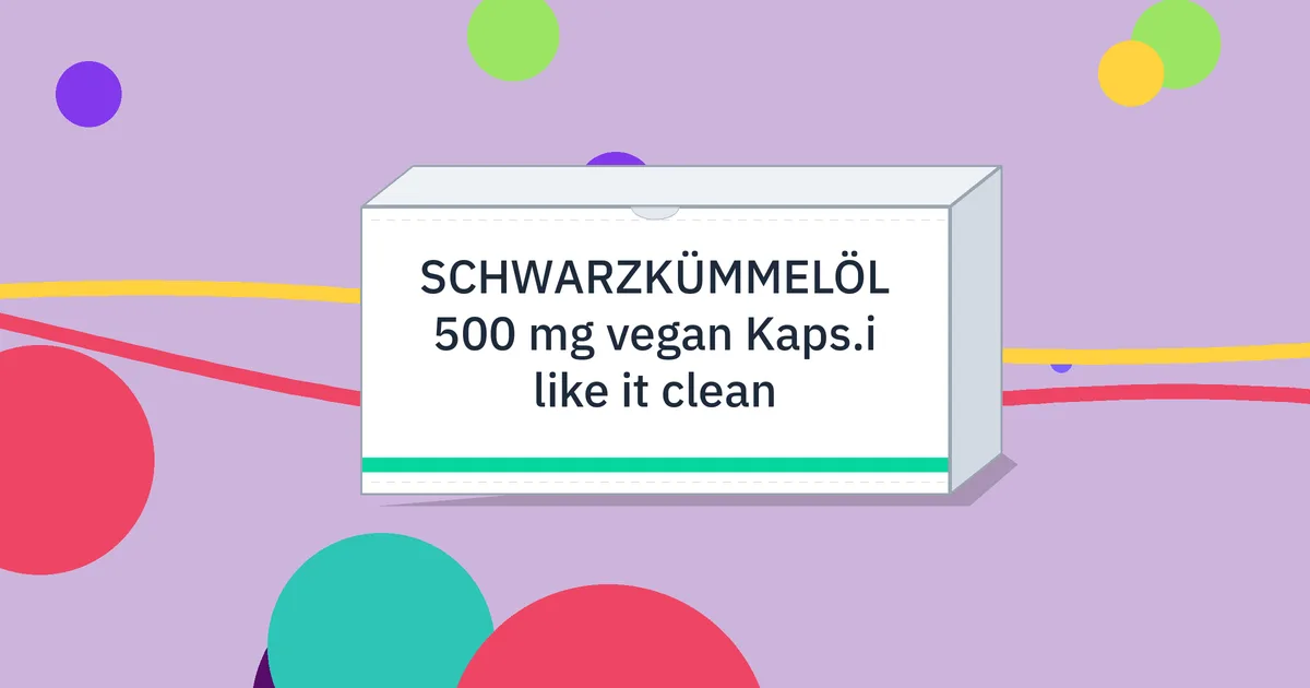 Symbolbild: Packung mit der Aufschrift SCHWARZKÜMMELÖL 500 mg vegan Kaps.i like it clean (PZN 17205427) – Verfügbarkeit und Bezug in Apotheken in Frankfurt am Main