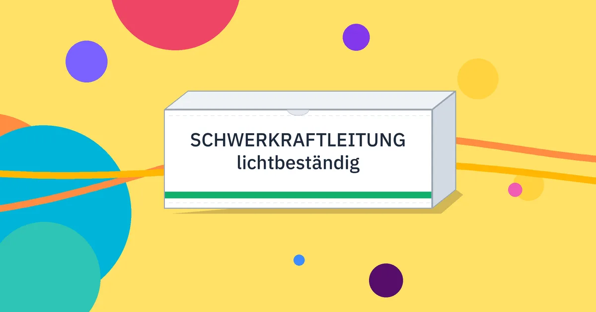 Symbolbild: Packung mit der Aufschrift SCHWERKRAFTLEITUNG lichtbeständig (PZN 03418390) – Verfügbarkeit und Bezug in Apotheken in Frankfurt am Main