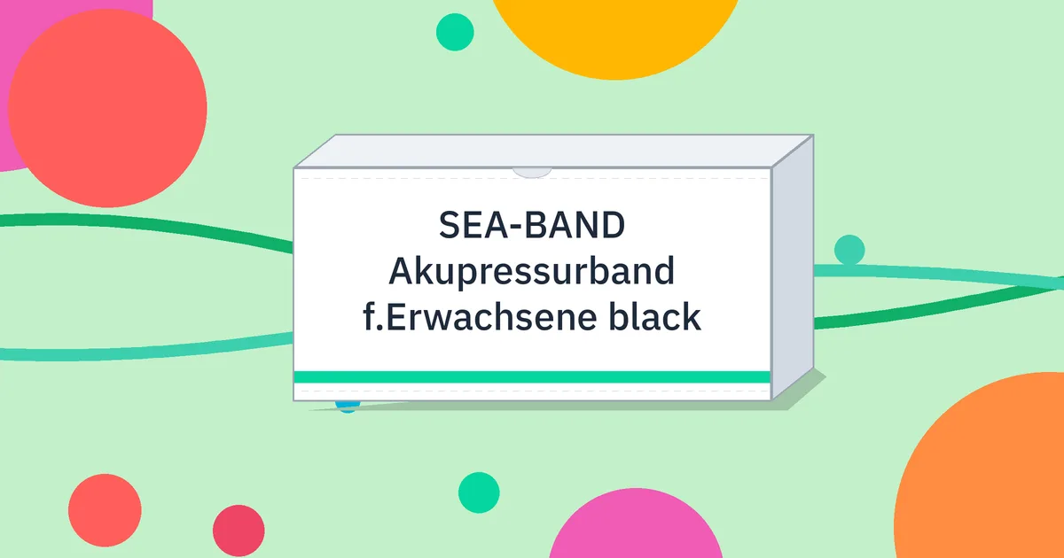Symbolbild: Packung mit der Aufschrift SEA-BAND Akupressurband f.Erwachsene black (PZN 19800720) – Verfügbarkeit und Bezug in Apotheken in Frankfurt am Main