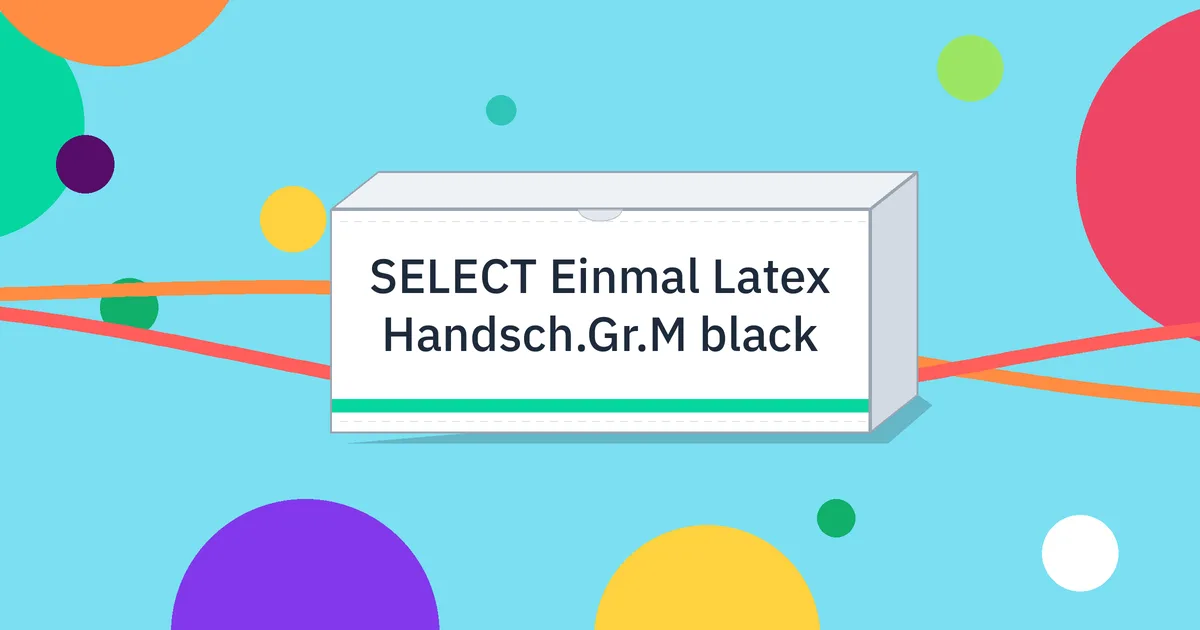 Symbolbild: Packung mit der Aufschrift SELECT Einmal Latex Handsch.Gr.M black (PZN 05555553) – Verfügbarkeit und Bezug in Apotheken in Frankfurt am Main