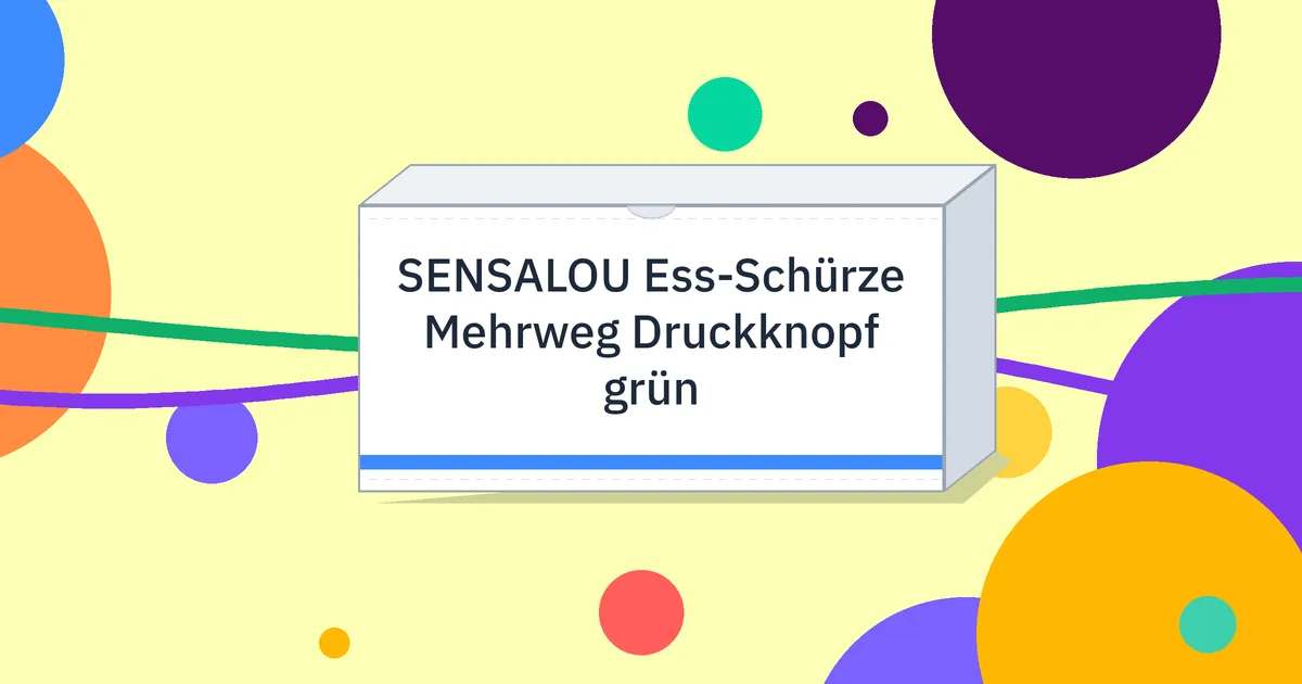 Symbolbild: Packung mit der Aufschrift SENSALOU Ess-Schürze Mehrweg Druckknopf grün (PZN 19428433) – Verfügbarkeit und Bezug in Apotheken in Frankfurt am Main