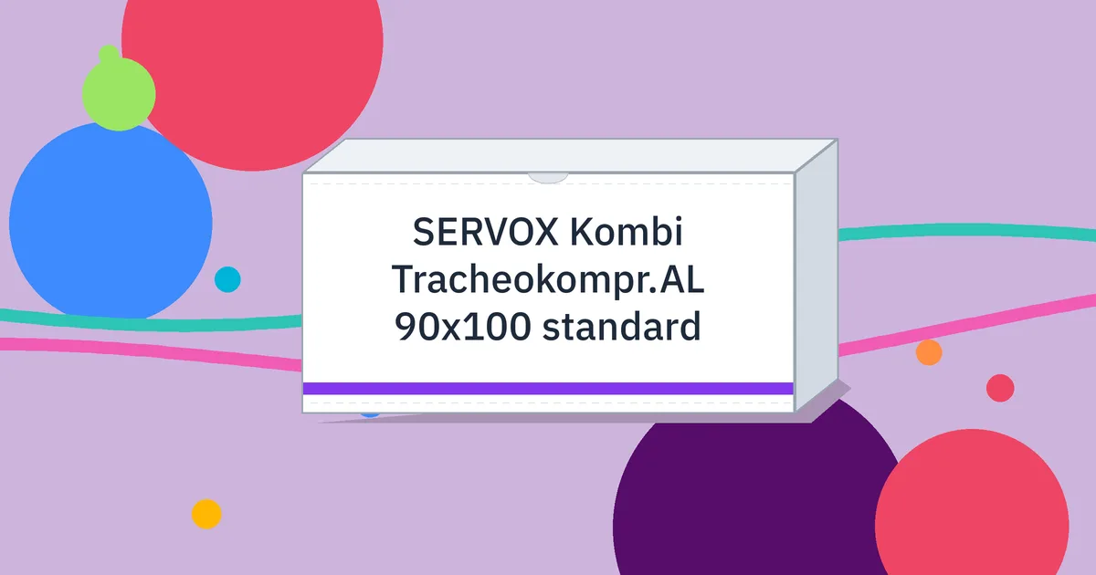 Symbolbild: Packung mit der Aufschrift SERVOX Kombi Tracheokompr.AL 90x100 standard (PZN 08469469) – Verfügbarkeit und Bezug in Apotheken in Frankfurt am Main