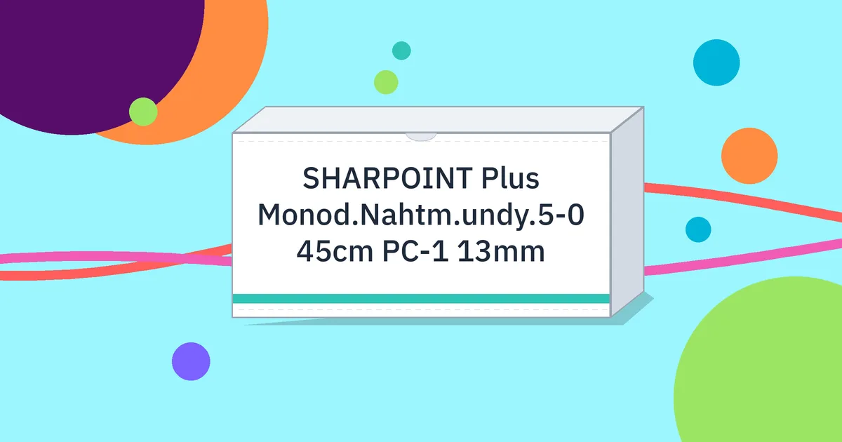 Symbolbild: Packung mit der Aufschrift SHARPOINT Plus Monod.Nahtm.undy.5-0 45cm PC-1 13mm (PZN 17987016) – Verfügbarkeit und Bezug in Apotheken in Frankfurt am Main