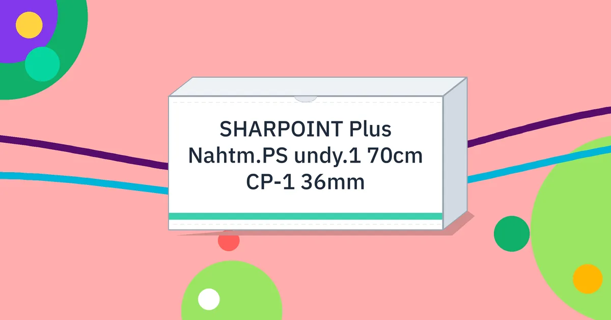 Symbolbild: Packung mit der Aufschrift SHARPOINT Plus Nahtm.PS undy.1 70cm CP-1 36mm (PZN 17995978) – Verfügbarkeit und Bezug in Apotheken in Frankfurt am Main